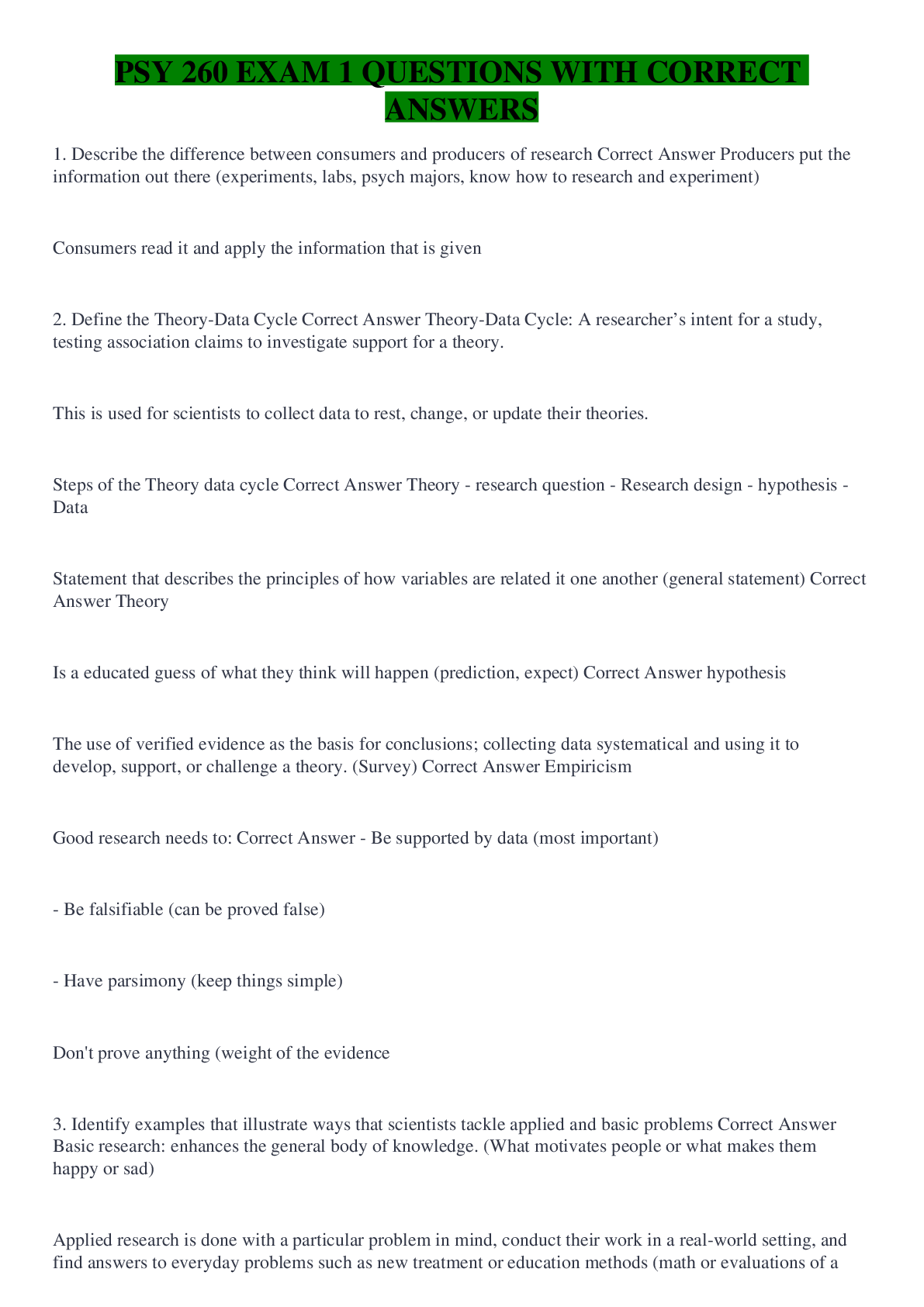 PSY 260 EXAM 1 QUESTIONS WITH CORRECT ANSWERS - Scholarfriends